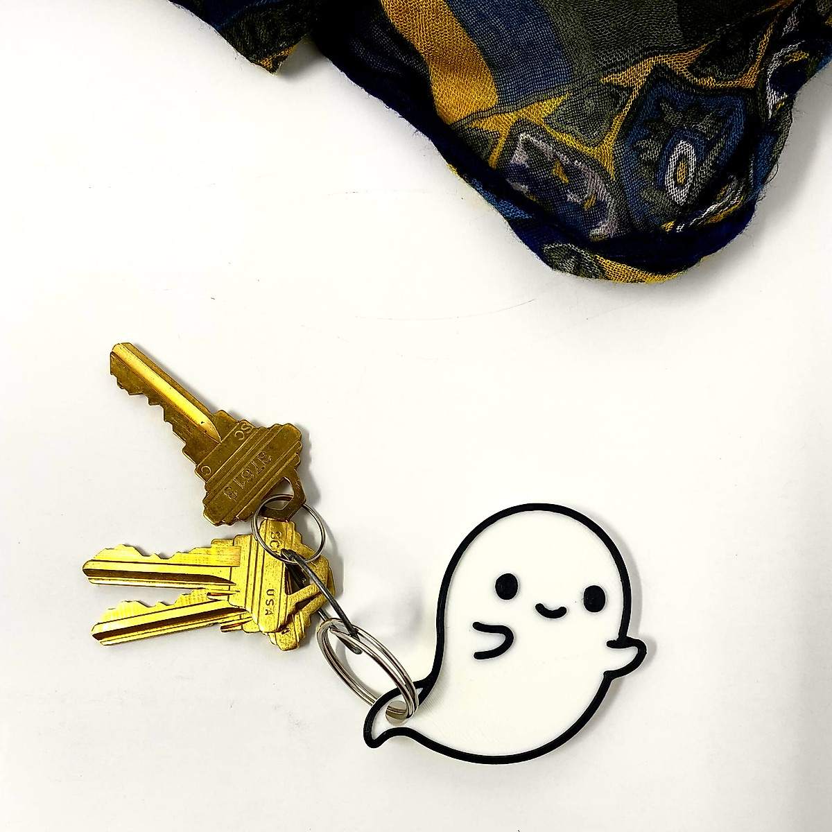 Cute Kawaii Ghost Keychain - Perfect for Hanging your keys. Decorate your Backpacks, Lunchboxes, Luggage, & Tote Bags (Ghost)