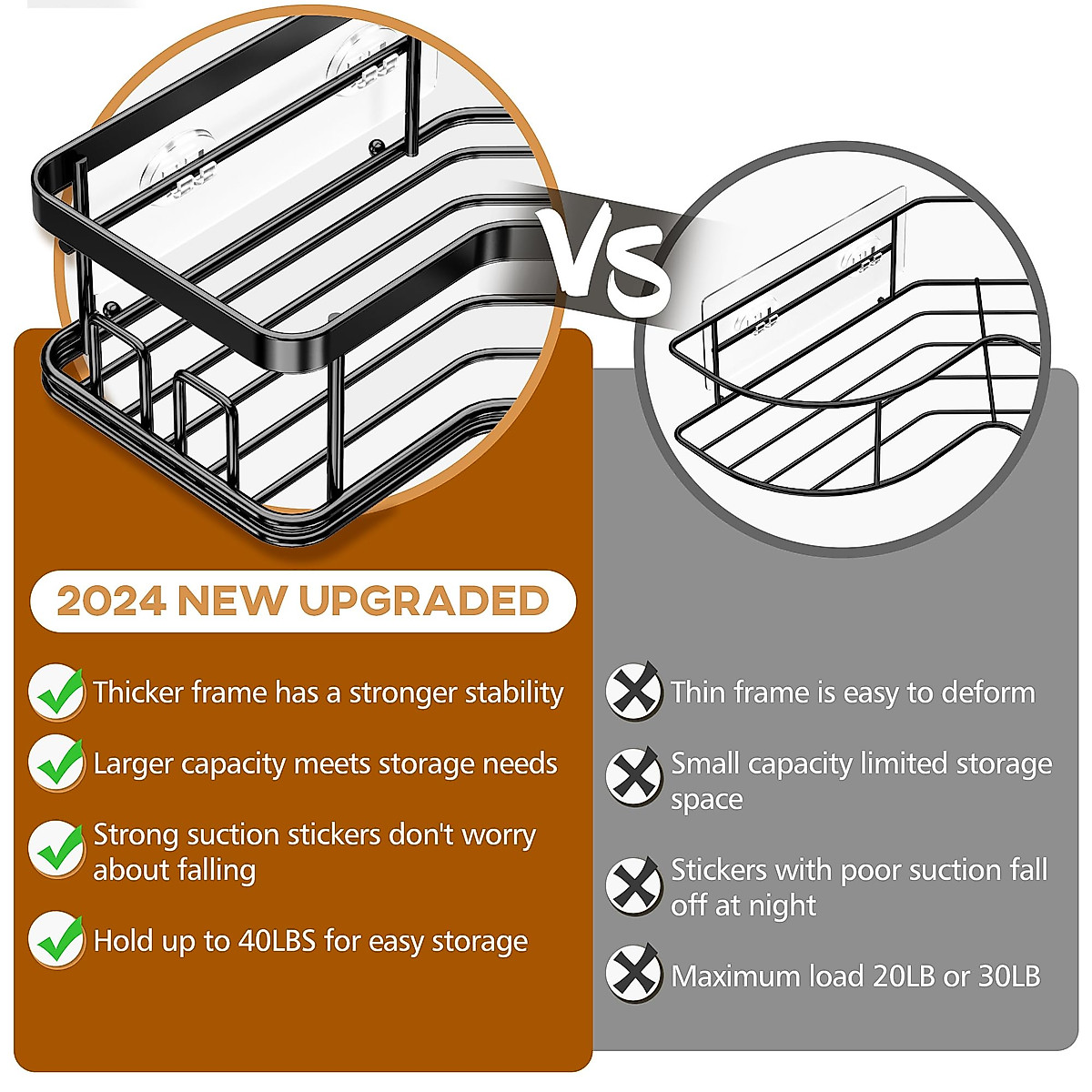 MAXIFFE Shower Caddy, 3-Pack Shower Organizer with Soap Holder, Corner Shower Caddy with 8 Hooks, Wall Mounted Shower Shelf for Bathroom, Kitchen, Countertop, Black