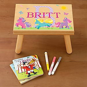Let’s Make Memories Personalized My Own Name Step Stool - Children’s Step Stool - Sturdy Wood – Non-Toxic Paint, Sealer - Unicorn Design - Natural - 14’Wx9.25”Lx8.75”H - Ages 3+