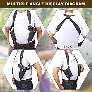 Shoulder Holster General Vertical Gun Holster Adjustable Leather Chest Holster for Concealed Carry with Double Magazine Pouch Adjustable for Glock 1911 and Most Kinds of Pistols-Right Hand Black