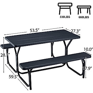 ECOTOUGE 5 FT Portable Picnic Table Benches Set for Outdoor, Heavy Duty Camping Picnic Tables, Weather Resistant, Suitable Patio, Garden for Adult(Black)