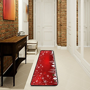 Christmas Tree Snowman Runner Rug Snowflakes Red Bath Rug Kitchen Mat Doormat Large Runner Carpet 72" X 24"