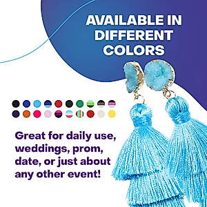 Rave Envy Colorful Tassel Earrings for Women - Light Blue Dangle Tassle 3 Tier Earrings
