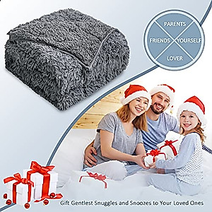 Heavy Weighted Blanket 20lbs Queen Size 60x80 Inches, 20 Pounds Faux Fur Sherpa Shag Weighted Blankets, Soft Cozy Fluffy Shaggy Warm Luxurious Hug Blanket Throw for Fast Deep Sleep, Grey