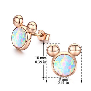 Cuoka Mouse Earrings 925 Sterling Silver Rose Gold Mouse Stud Earring,Animal Opal Mouse Pierced Earrings Jewelry for Women