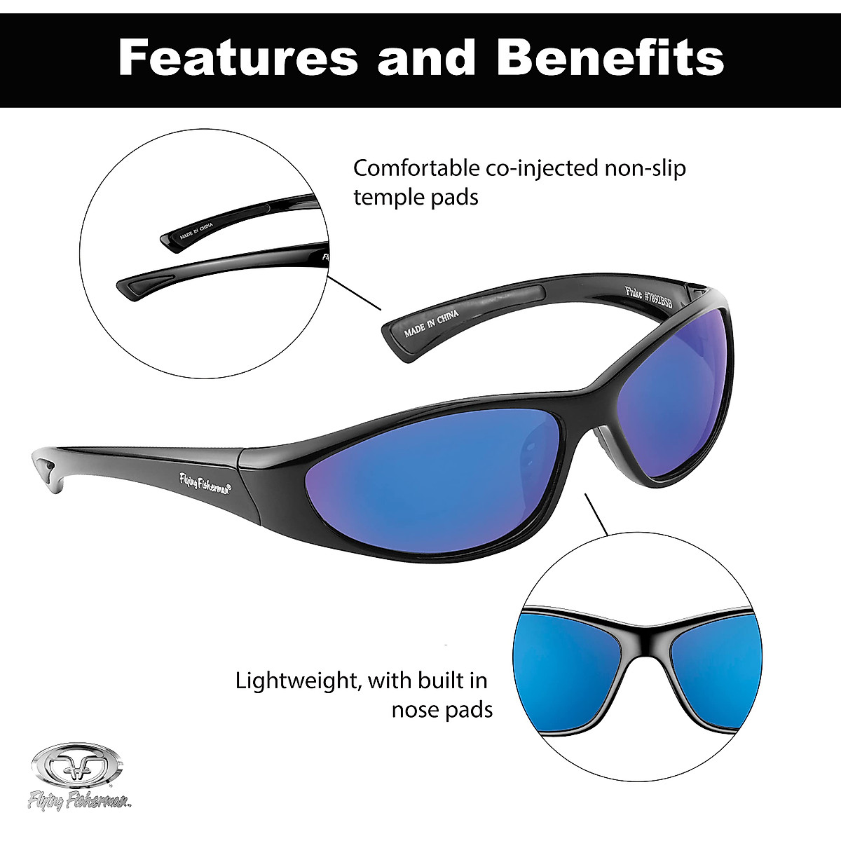 Flying Fisherman Fluke Jr Polarized Sunglasses with AcuTint UV Blocker for Fishing and Outdoor Sports, Black/Smoke-blue Mirror, Small, (7892BSB)