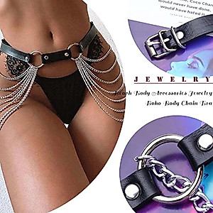 Salliy Punk Waist Chain Black Leather Belly Body Chain Thigh Harness Belt Rave Nightclub Party Body Accessories Jewelry for Women