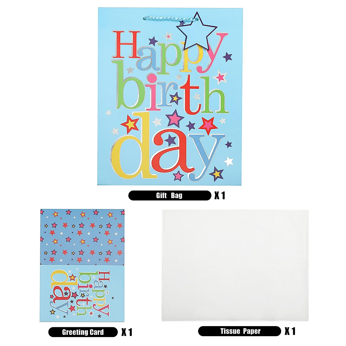 Fu HeaLer 13 Inches Blue Birthday Gift Bag Set, with Card & Tissue Paper,Perfect Party Favor for Any Celebration (1 Pack)