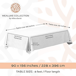 Classic White Tablecloth 90x156 - White Table Clothes for 8 Foot Rectangle Tables, 200 GSM Stain and Wrinkle Resistant Washable Fabric [2 Pack]