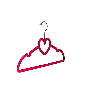 BriaUSA Clothes Hangers Heart Shaped Slim Flocked Hangers, Sturdy with Steel Swivel Chrome Hooks – Dark Pink – Set of 10
