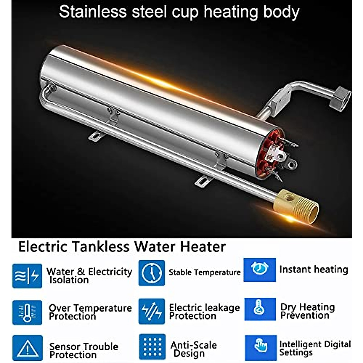 LJRUN Instant Electric Water Heater 240V, 6kW Tankless Water Heater for Kitchen Bathroom with Self Modulating Technology. (Black)