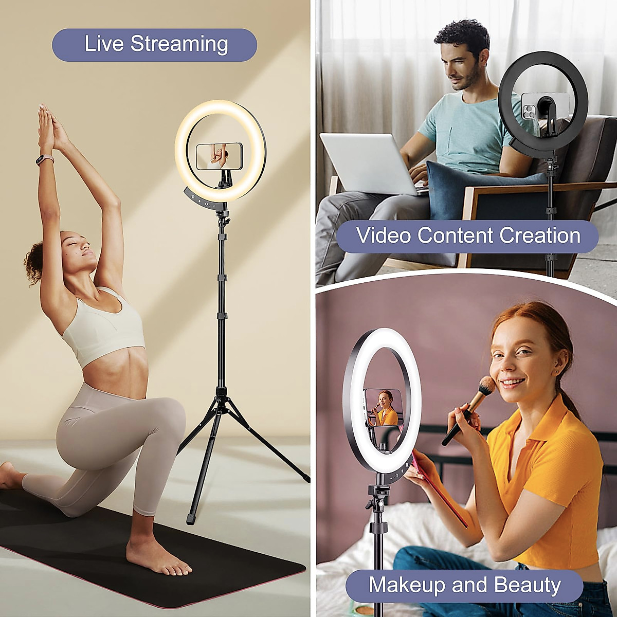 Sensyne 12" Ring Light with 62" Tripod Stand, LED Selfie Circle Light with Strong Magnectic Phone Holder Compatible with Cellphones for Live Stream/Recording/Photography/YouTube/TikTok