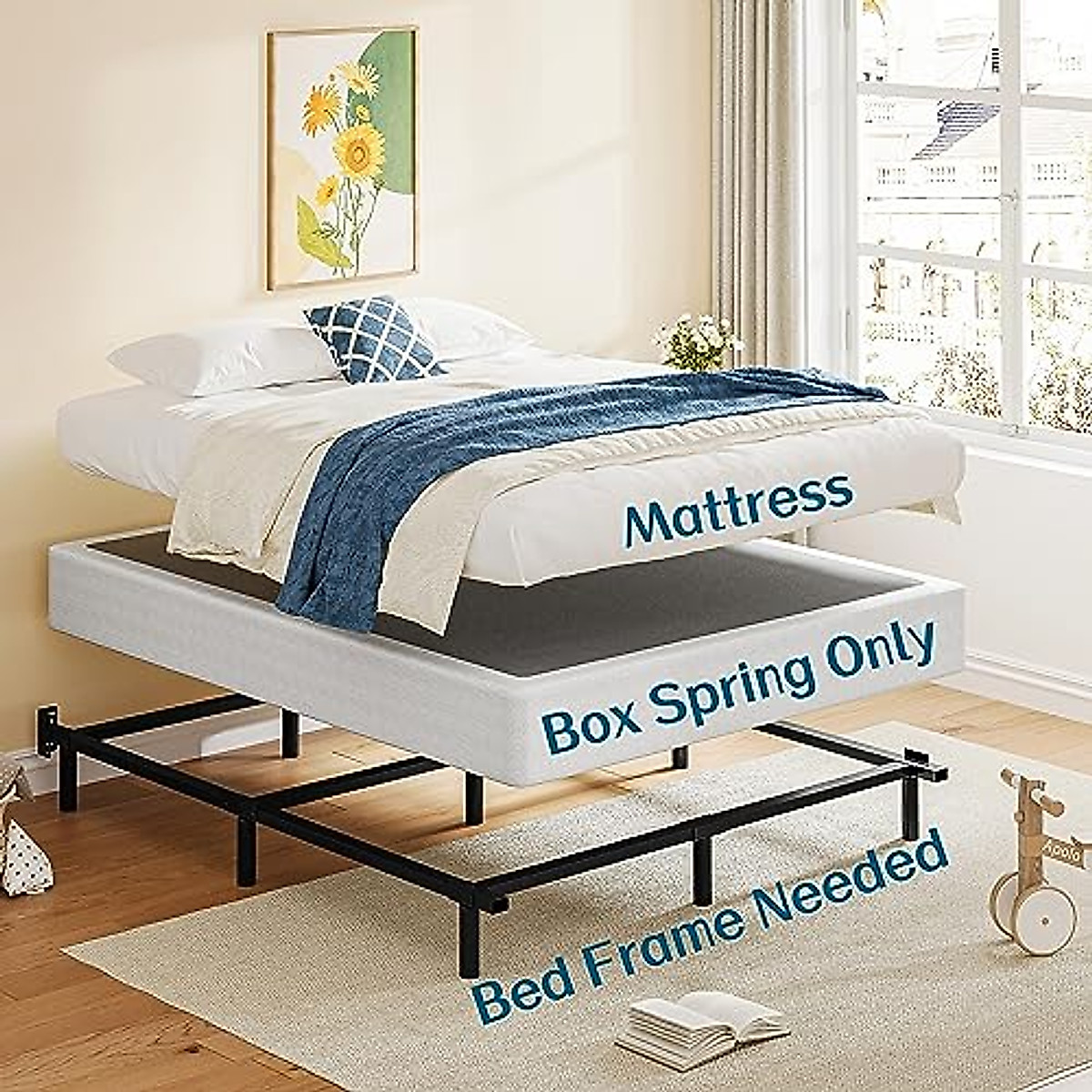 EZBeds California King Box Spring, 7 inch Metal California King Box Spring Only, Mattress Foundation Cali-King Box Spring with Fabric Cover, Easy Assembly, Noise Free, Non Slip