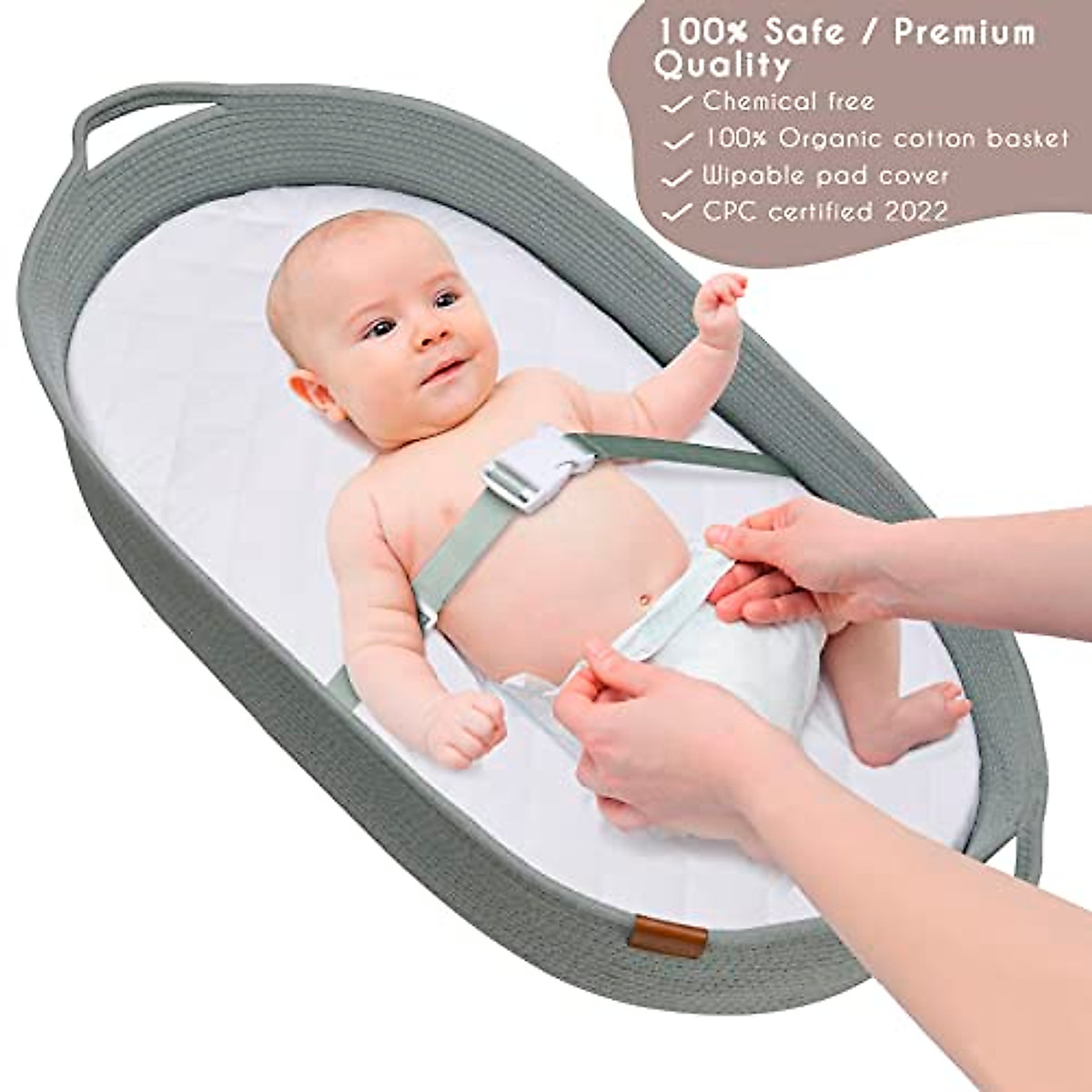 Baby Diaper Changing Basket for Baby Dresser, Moses Basket for Babies, Cotton Rope Diaper, Unisex Baby Moses Basket, Foam Diaper Changing Pad for Dresser, Changing Table Topper for Dresser…