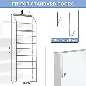 Fixwal Clear Over The Door Hat Racks Hanging Storage with 5 Large Pockets Holds up to 50 Caps Hat Storage Organizer for Closet Wall, Deep Pockets Hanging Hat Holder with 3 Hooks, Grey