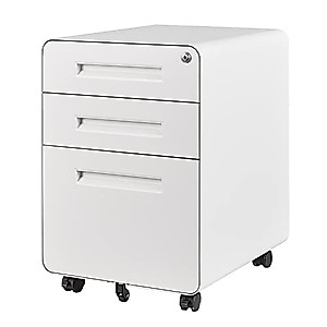 Letaya File Cabinet, 3 Drawer Filing Cabinets for Home Office with Lock Mobile Under Desk Fully Assembled Cabinet (White)