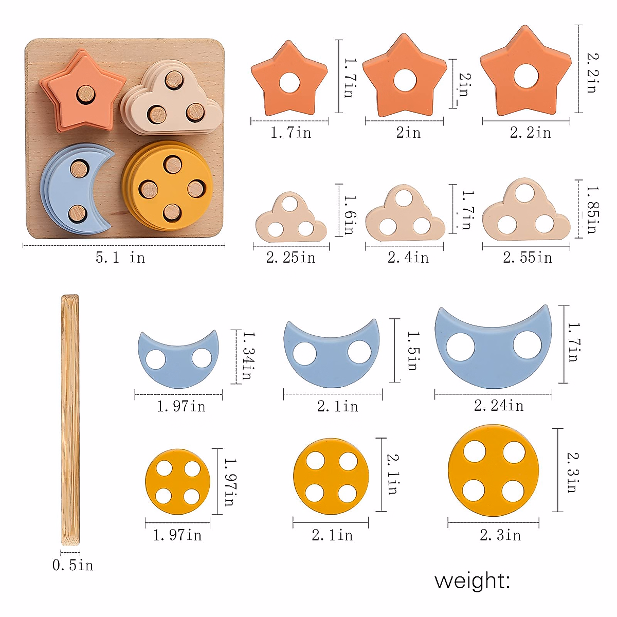 ibwaae Soft Silicone Stacking Toy for Baby 12 Pcs Montessori Sensory Teether Toys Early Shapes Recognition Development Building Stacker for Toddler