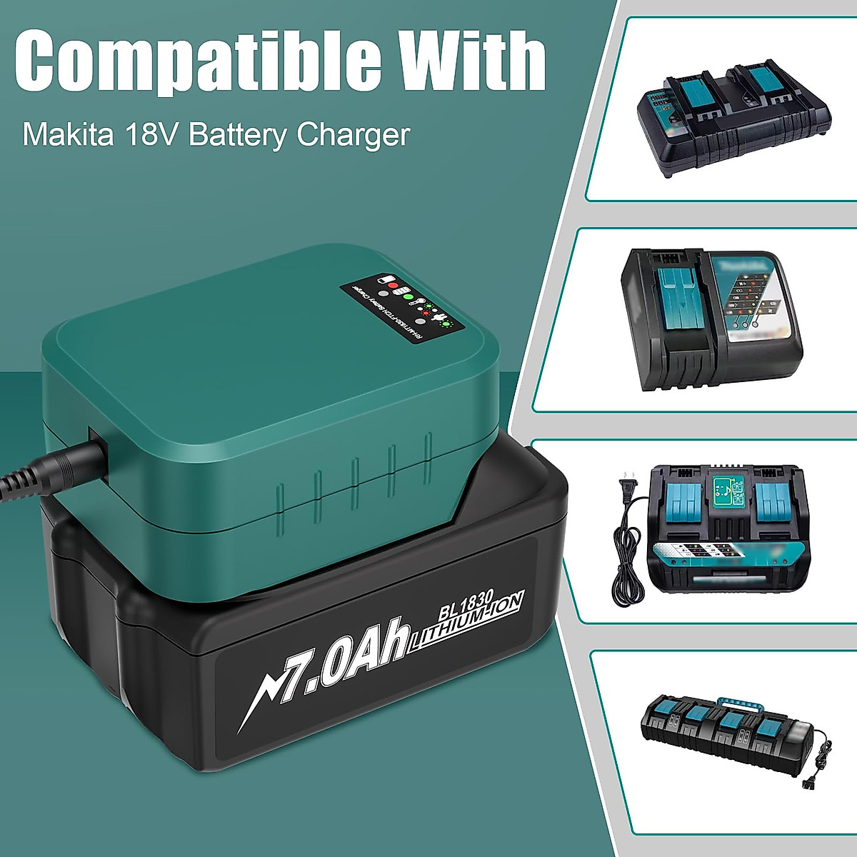 7.0Ah 2Pack BL1815 18V Battery and Charger Compatible with Makita 18V Battery and Charger Combo for Makita 18V LXT Battery and Charger for Makita BL1830 BL1820 BL1850 Lithium-ion Battery and Charger