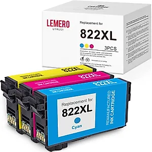 LEMERO UTRUST Remanufactured Ink Cartridge Replacement for Epson 822XL 822 T822 T822XL use with Epson Workforce Pro WF-3820 WF-4820 WF-4830 WF-4834 WF-4833 (1 Cyan, 1 Magenta, 1 Yellow, 3-Pack)