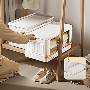 BTGGG Collapsible Storage Bins with Lids - 20 Gal Stackable Storage Bins Open Front - Foldable Closet Storage Box with Door - Plastic Storage Containers for Toys, Clothes (3 Pack)