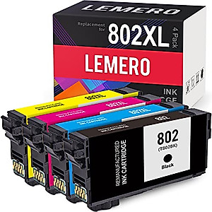 LEMERO Remanufactured Ink Cartridge Replacement for Epson 802 802XL T802XL Work with Workforce Pro WF-4740 WF-4730 WF-4720 WF-4734 EC-4040 EC-4020 EC-4030 (Black Cyan Magenta Yellow, 4 Pack)
