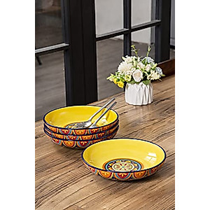 Bico Tunisian Ceramic 35oz Dinner Bowls, Set of 4, for Pasta, Salad, Cereal, Soup & Microwave & Dishwasher Safe