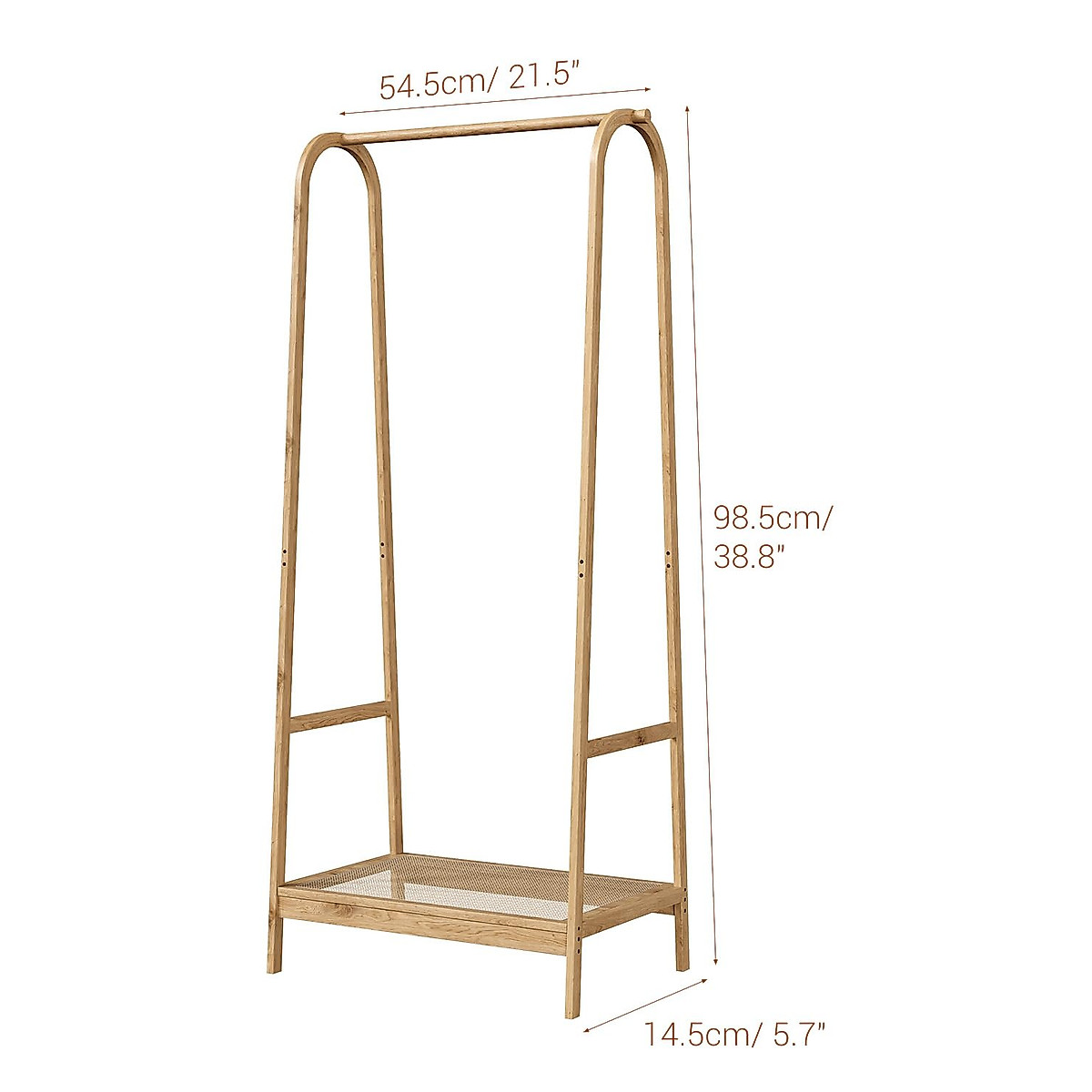 Bamboo Clothes Rack, Freestanding Clothing Rack with Storage Shelf and Hanging Rod, Easy Assemble, Portable Clothes Rack, Wooden Space-Saving Garment Rack Organizer for Entryway, Bedroom, Living Room