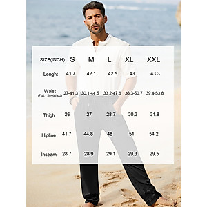 iWoo Mens Elastic Waist Drawstring Pants Summer Beach Pants Linen Yoga Pants Black XL
