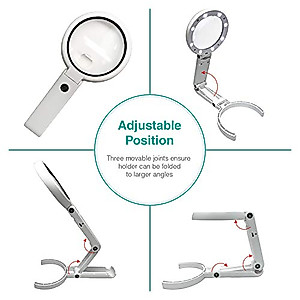 Magnifying Glass with 8 LED Lights, Handsfree Magnifier, [5X+11X] Dual Magnification Lens, Gentle & Bright Light Settings- Ideal for Reading Books, Jewlery, Coins, Craft & Hobbies…