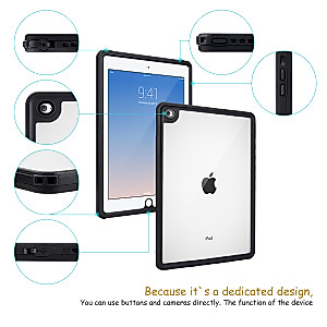 ShellBox Compatible for 2017/2018 Waterproof Case iPad 9.7 inch, iPad 6th Generation Shockproof Case Water Resistant IP68 360 Degree All Round Protective Ultra Slim Thin Dust/Snow Proof with Lanyard