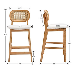 EALSON Counter Height Bar Stools Set of 2 Rattan Back Farmhouse Barstools Mid Century Modern Wood Bar Chairs Comfortable Sherpa Upholstered Kitchen Island Chairs for Pub/Breakfast Bar, Beige