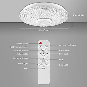 Mosasun 36W APP Remote Control Color Changing Ceiling Lamp with Bluetooth Speaker, Flush Mount LED Bathroom Music Ceiling Light for Kids Room, Laundry, Hallway