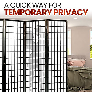 SereneLife Classic Japanese Screen Room Divider - Portable Freestanding Indoor Decorative 4-Panel Room Divider, Room Separator, Folding Privacy Screen, Dressing Area, Office - SereneLife SLRDD4