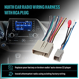 NuIth Car Radio Wiring Harness with RCA Plug Compatible with Selected 2003-2013 Ford/Lincoln/Mercury Vehicles, 24+8 Pin w/RCA Input Radio Wire Harness Adapter to Subwoofer Input Connector