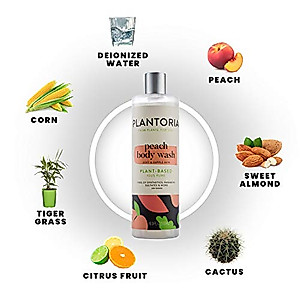 Plantoria Peach Body Wash | Plant Based Pure Natural Bodywash for Women & Men | Antioxidant Rich Body Skin Care Products With Deionized Water, Peach, Sweet Almond & Cactus | High in Vitamin A & C