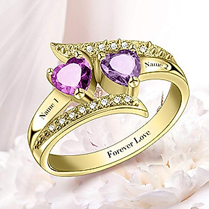 BAUMA Personalized Mothers Rings with 2 Simulated Birthstones Promise Rings Womens Meaningful Engagement Rings Promise Name Rings for Her Mom Ring Gift