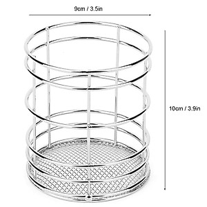 AUNMAS Desktop Pencil Holder, Stainless Steel Hollow Round Makeup Cup Basket Chopsticks Storage Stand Knife Forks Holder Organizer Container, Multifunctional Household Tool, Sliver