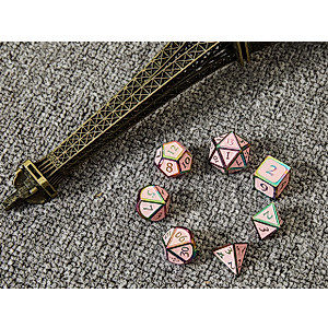 DND Metal Game Dice Set Cream Pink with Rainbow Edge 7pcs Set for Dungeons and Dragons RPG MTG Table Games D4 D6 D8 D10 D12 D20