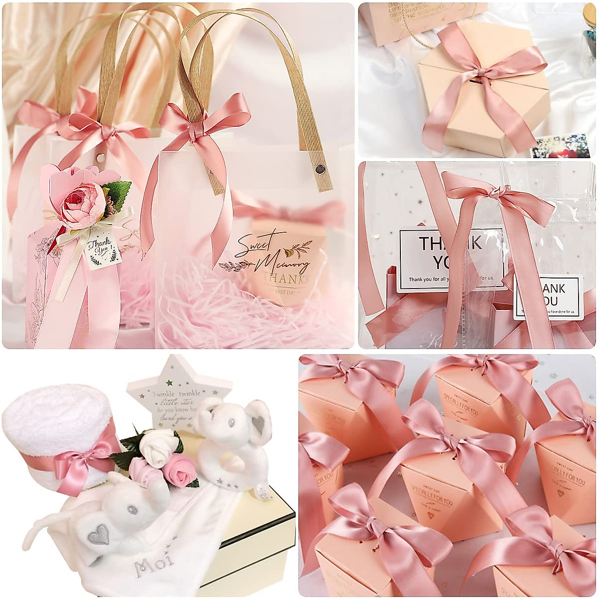 Rose Gold Ribbon 1-1/2 Inch x 25 Yards, Rose Pink Satin Fabric Silk Ribbon for Gift Wrapping, Hair Bows Making, Floral Bouquets, Wreaths, DIY Sewing Projects, Wedding, Baby Shower and Handmade Trims