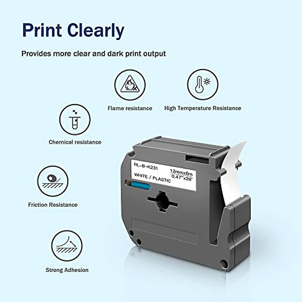 ISTAR Compatible Label Tape Replacement for Brother P-Touch M-K231 MK231 M231 M-K231S to use with Label Maker PT-M95 PT-90 PT80 PT70 PT-65, 0.47 Inch (12mm) x 26.2 Feet (8m), Black on White, 6-Pack