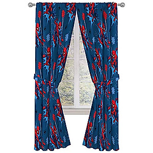Jay Franco Kids Window Drapes - 4 Piece Curtain Set Includes 2 Tiebacks, Beautiful Bedding Room Décor and Easy Set Up, Blue - Spiderman, 84 Inch