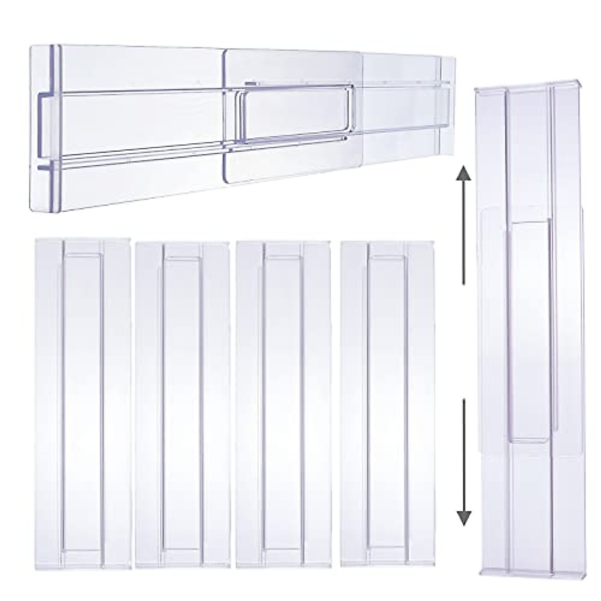 KIKILIE 4 Pack Transparent Drawer Dividers Organizer,Expandable 11-19 Dresser Drawer Divider - Multi-purpose Clear Drawer Organizers DD5250 DD5250