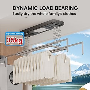 Ouayrhea Ceiling Clothes Drying Rack Electrical - Foldable Telescoping Laundry Drying Rack with Heater Fan, Remote and Led Light (Ceiling Mounted,130)