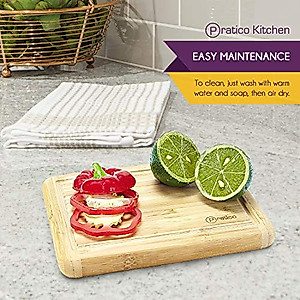 Pratico Kitchen Bamboo Cutting Board and Serving Tray with Juice Groove Set, 18 x 12 and 8 x 6 inch Boards