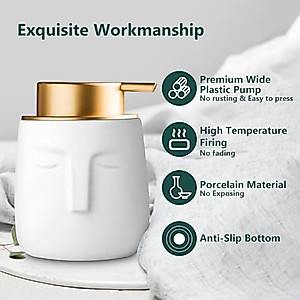 Tmore Foaming Soap Dispenser Ceramic 11.8oz Unique Face-Shaped Hand Dish Foam Soap Bottle Refillable Matte Countertop Lotion Dispenser for Bathroom Kitchen Decro (Foaming White)