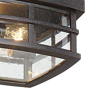 John Timberland Neri Mission Flush-Mount Outdoor Ceiling Light Fixture Oil Rubbed Bronze 12" Clear Seedy Glass for Exterior House Porch Patio Outside Deck Garage Front Door Garden Home Gazebo