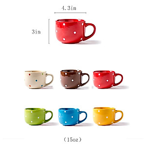 CHOOLD Large Ceramic Coffee Mug Polka Dot Milk Cup Tea Cup Jumbo Mugs Soup Bowl with Handle for Couple 15oz(Colorful)