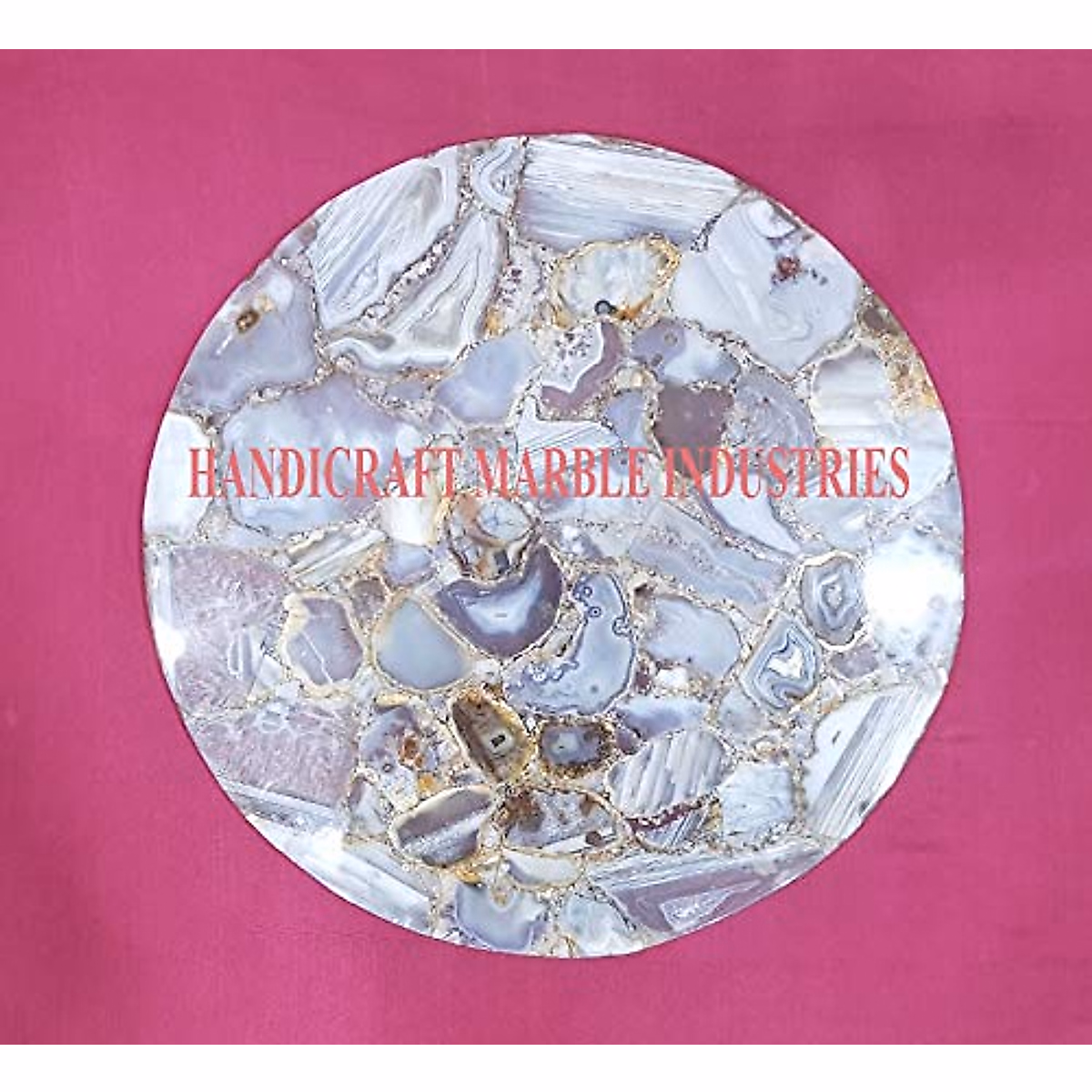 15" Inch Round (Customize Sizes) Natural Brown Agate Glass Coffee Table with Metal Base, Agate Table, Stone Coffee Table, Agate Table Top, Agate Round Coffee Table