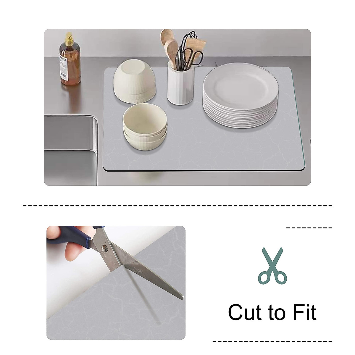 Coffee Maker Mat for Countertops, Coffee Bar Accessories Fit Under Coffee Machine Mat 19inx12in-Rubber Backed Coffee pots - table mat Under Appliance, Coffee Dish Drying Mat, Grey for Kitchen Counter