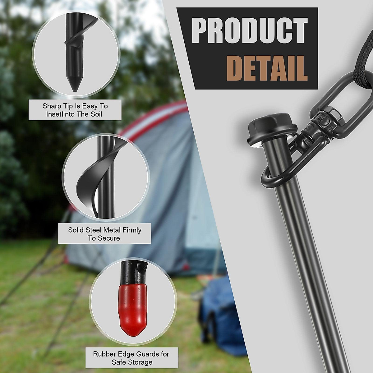 Reginary 24 Pcs 12 Inch Ground Anchors Screw in Tent Stakes Heavy Duty Trampoline Anchors High Wind for Camping Canopy Carport Sheds Beach Sand Stakes Metal Swing Set (Black)